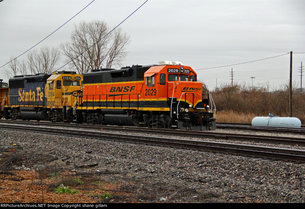 BNSF 2029 sits tied down In North Saint Louis.